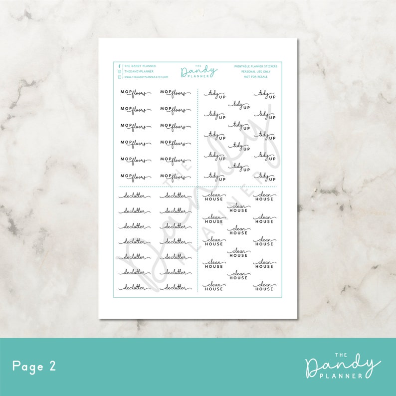 Cleaning Script Planner Stickers: Tidy Up, Laundry, Vacuum (PDF, PNG ...