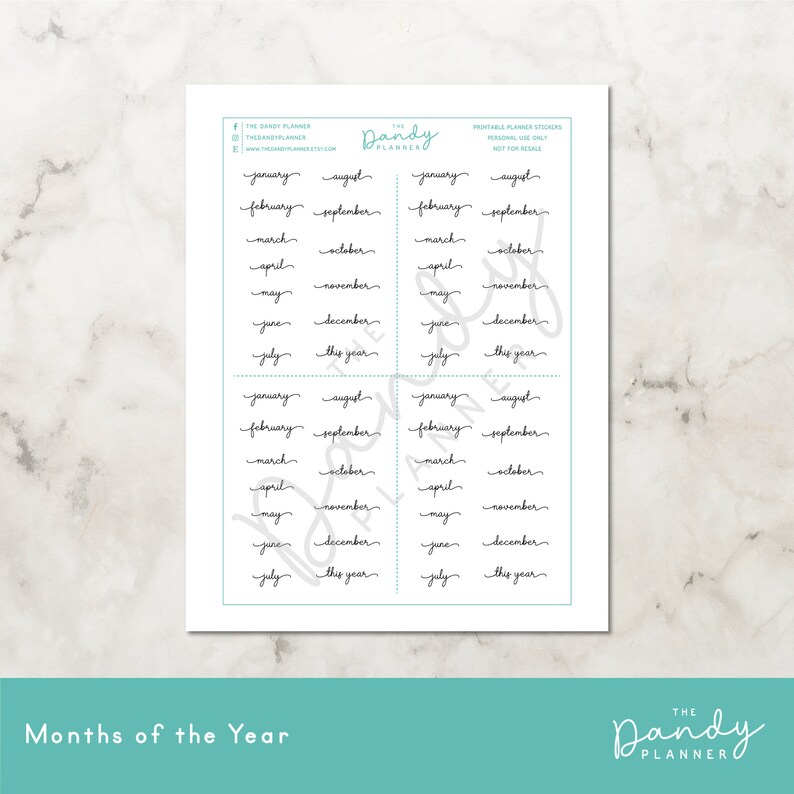 Months Script Planner Stickers Printable Script Planner - Etsy
