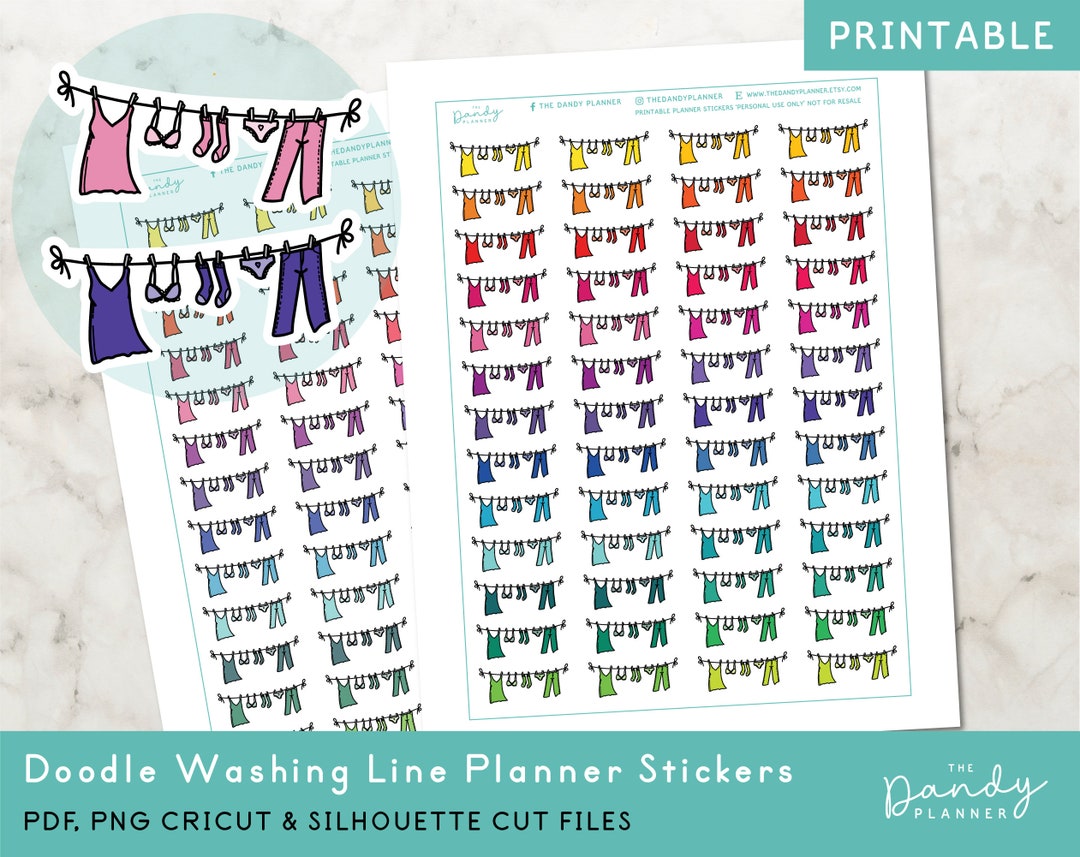 Washing Line Planner Stickers Printable, Doodle Washing Line Planning ...