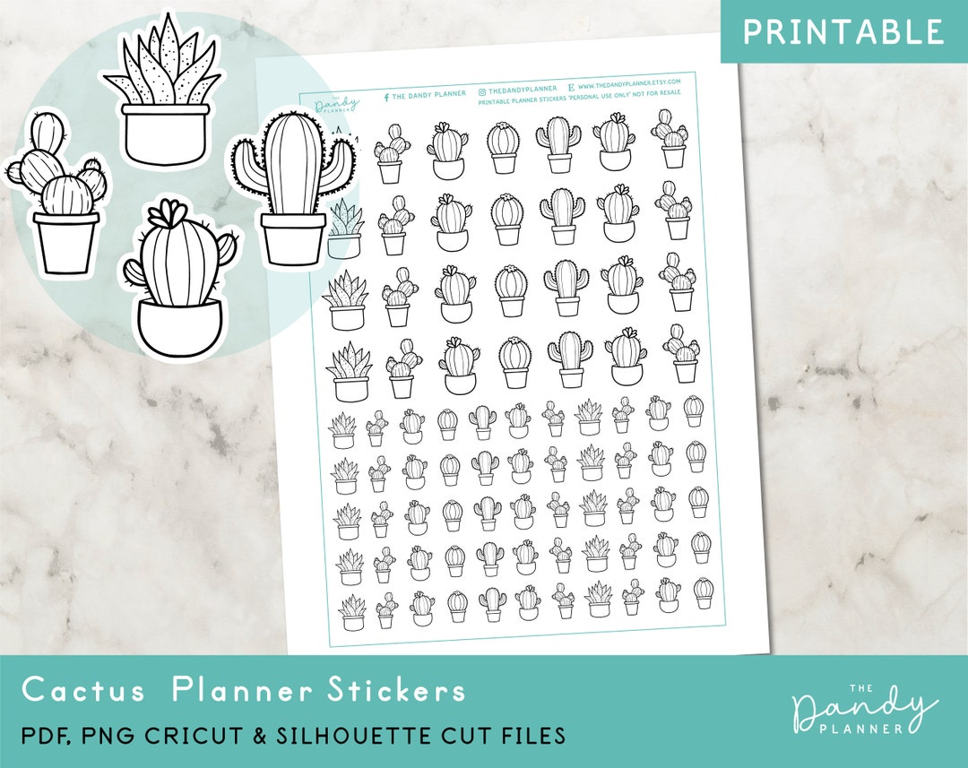 Doodle Cactus Icons Planner Stickers Printable, Cacti Plants Icons ...