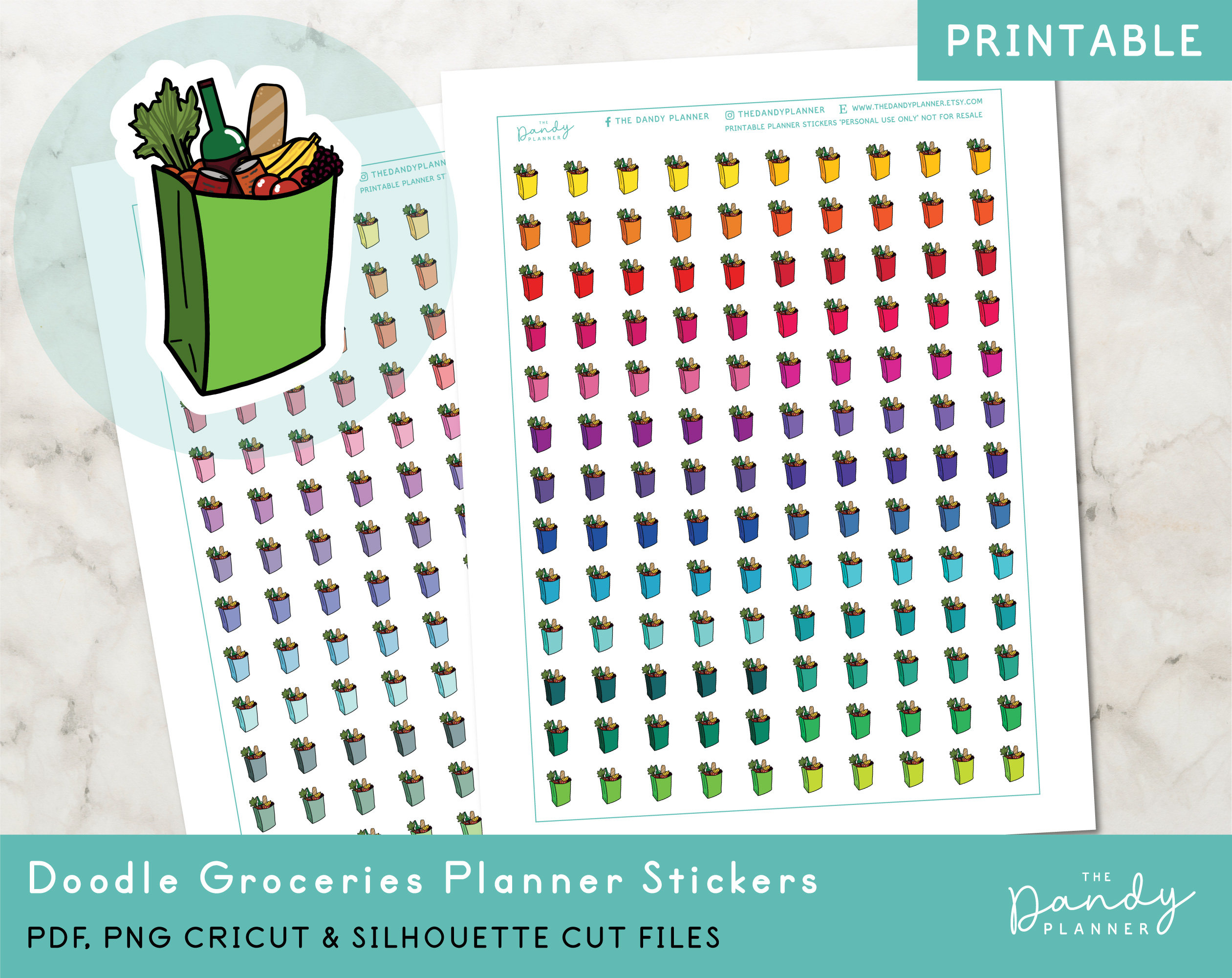 Doodle Grocery Shopping Stickers Printable, Food Shop Planner Stickers ...