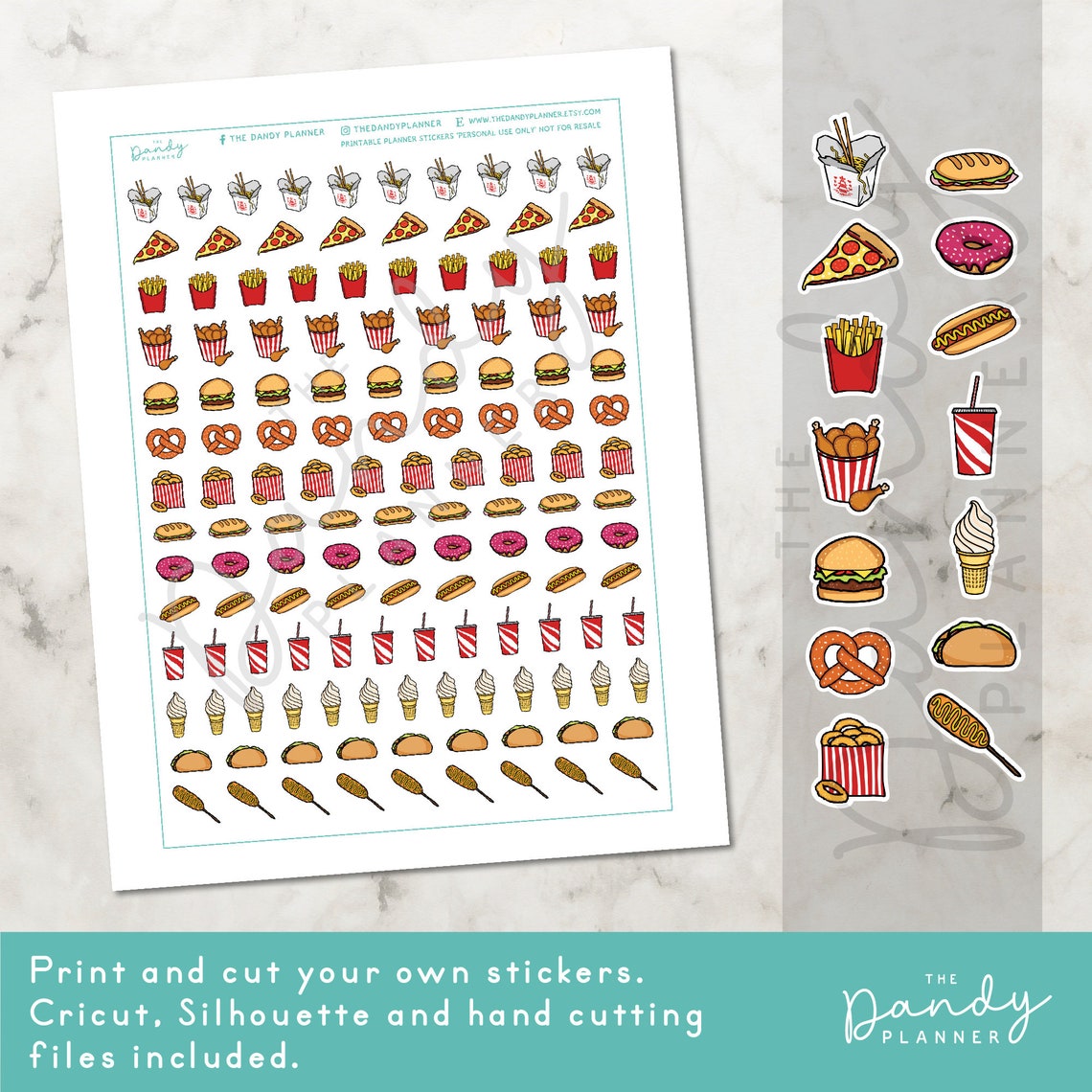 Printable Doodle Fast Food Planner Stickers , Junk Food Planning ...