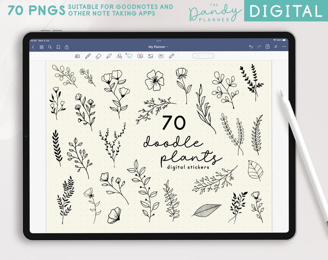 Doodle Plants DIGITAL Stickers, Doodle Foliage Digital Planner Stickers ...
