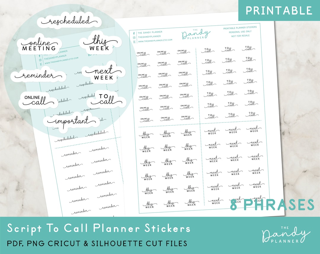 To Call Planner Stickers Printable, Script Planner Stickers, Planner ...