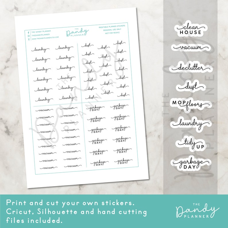 Cleaning Script Planner Stickers: Tidy Up, Laundry, Vacuum (PDF, PNG ...