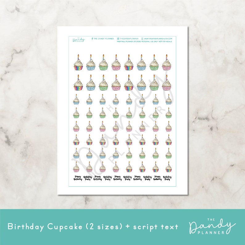 Birthday Cupcake Stickers Printable, Birthday Planner Stickers, Hand ...