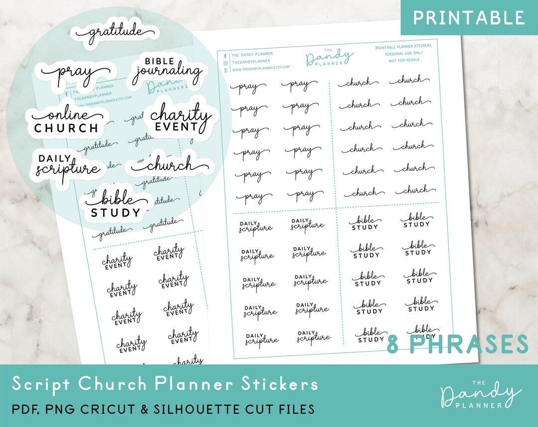 Church Planner Stickers: Script Phrases (PDF + Cut Files) - Etsy