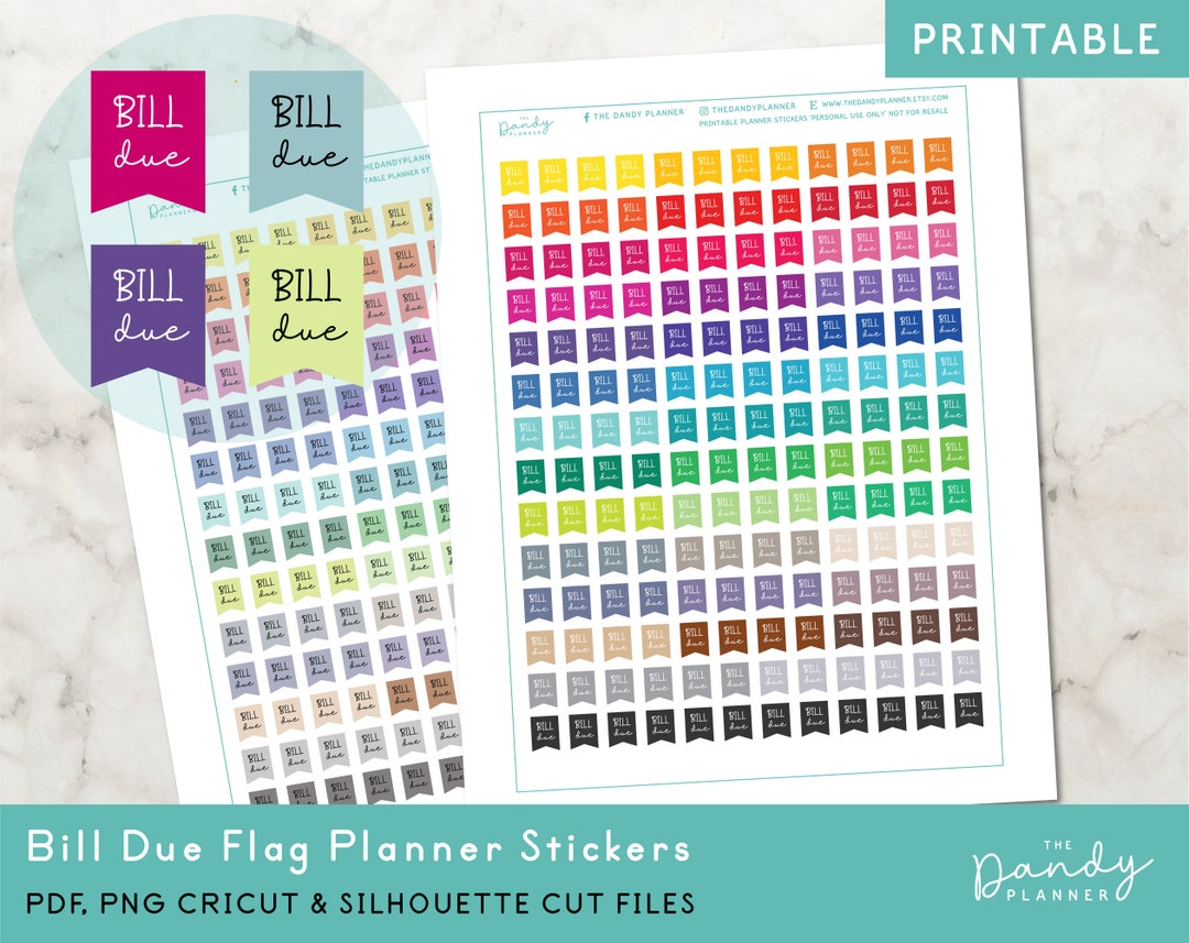 Bill Due Flag Stickers, Printable Planner Stickers, Cricut and ...