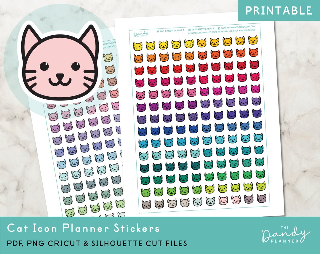 Cat Icon Planner Stickers, DIY Printable Sticker (PDF, PNG, Cricut ...