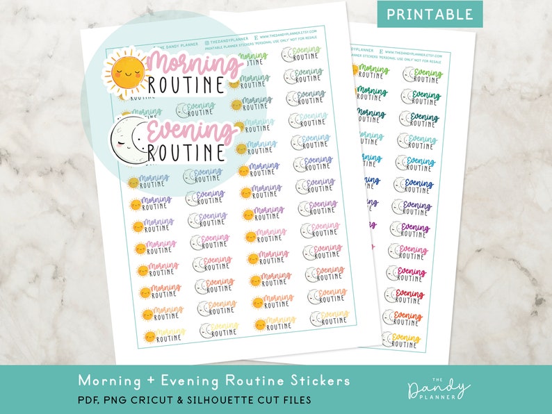 Morning and Evening Routine Icon Planner Stickers Printable, Daily ...