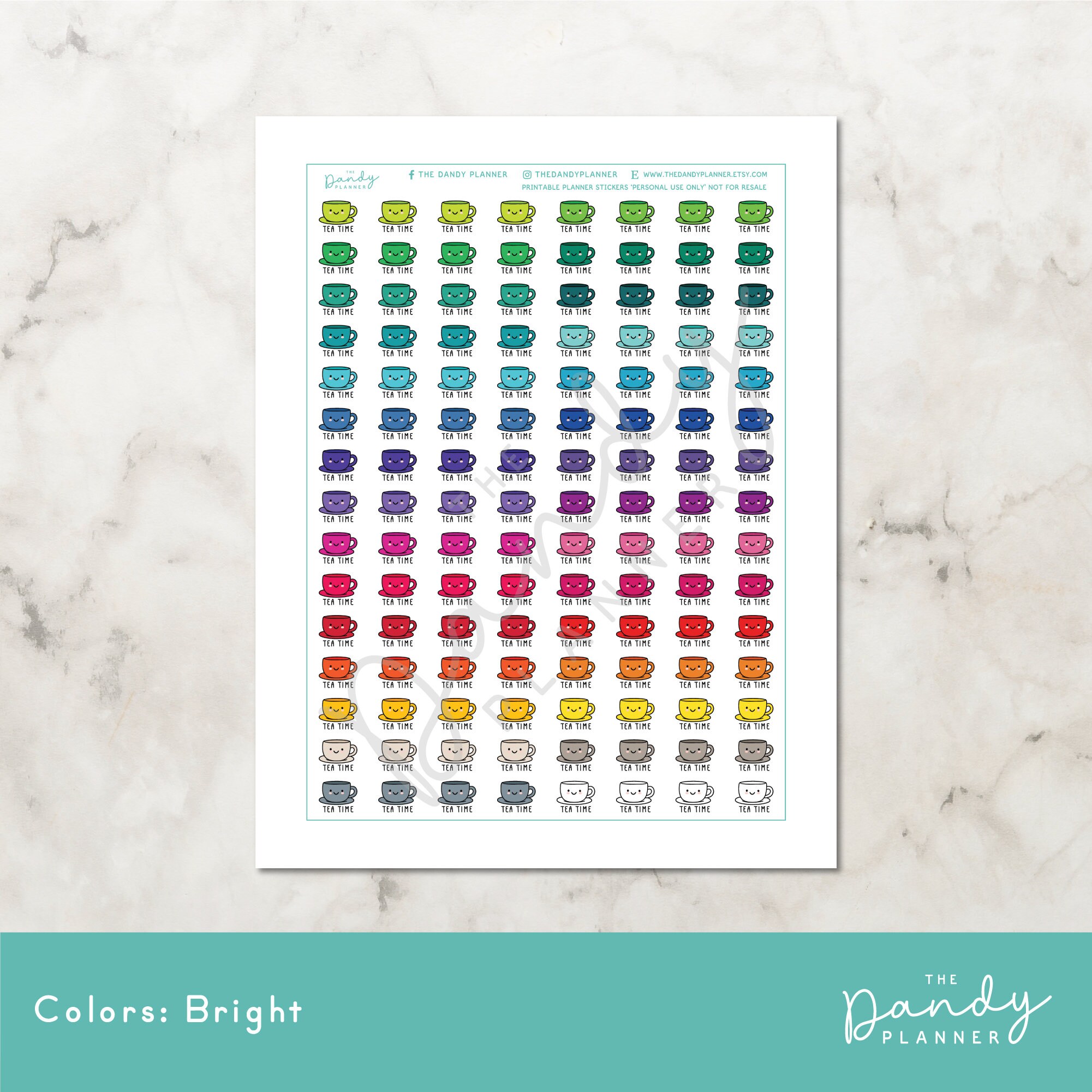 Kawaii Tea Time Stickers Printable, Tea Cup Icon Stickers, DIY ...