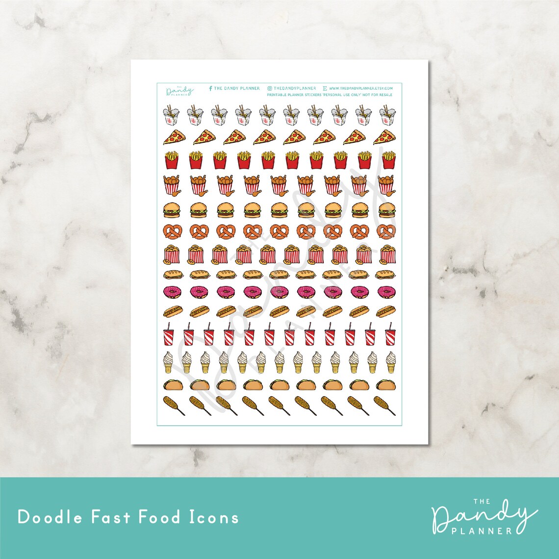 Printable Doodle Fast Food Planner Stickers , Junk Food Planning ...