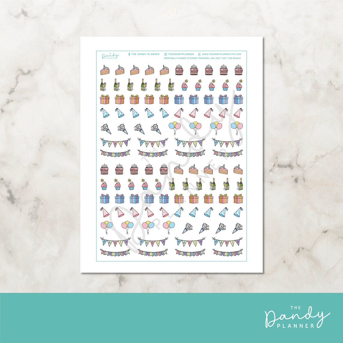 Birthday Doodle Planner Stickers Printable Birthday Icons - Etsy
