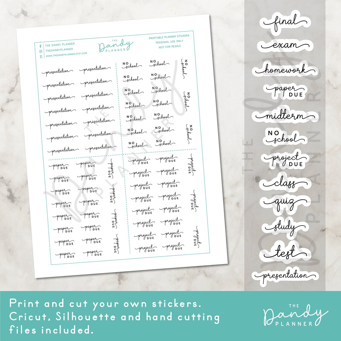 School Planner Stickers Printable Script Planner Stickers - Etsy
