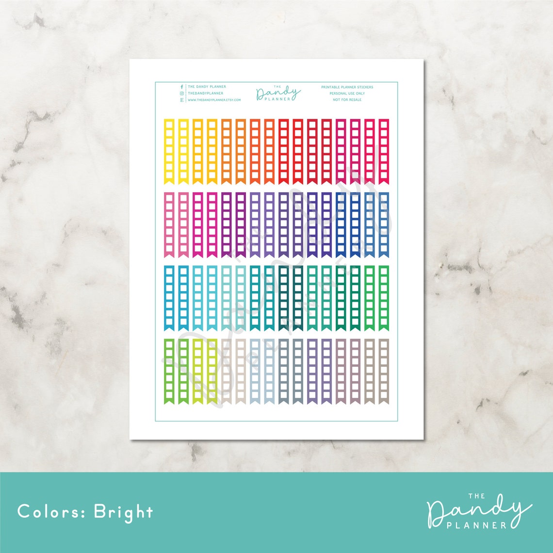 Square Checklist Flag Stickers Printable Pastel & Bright | Etsy