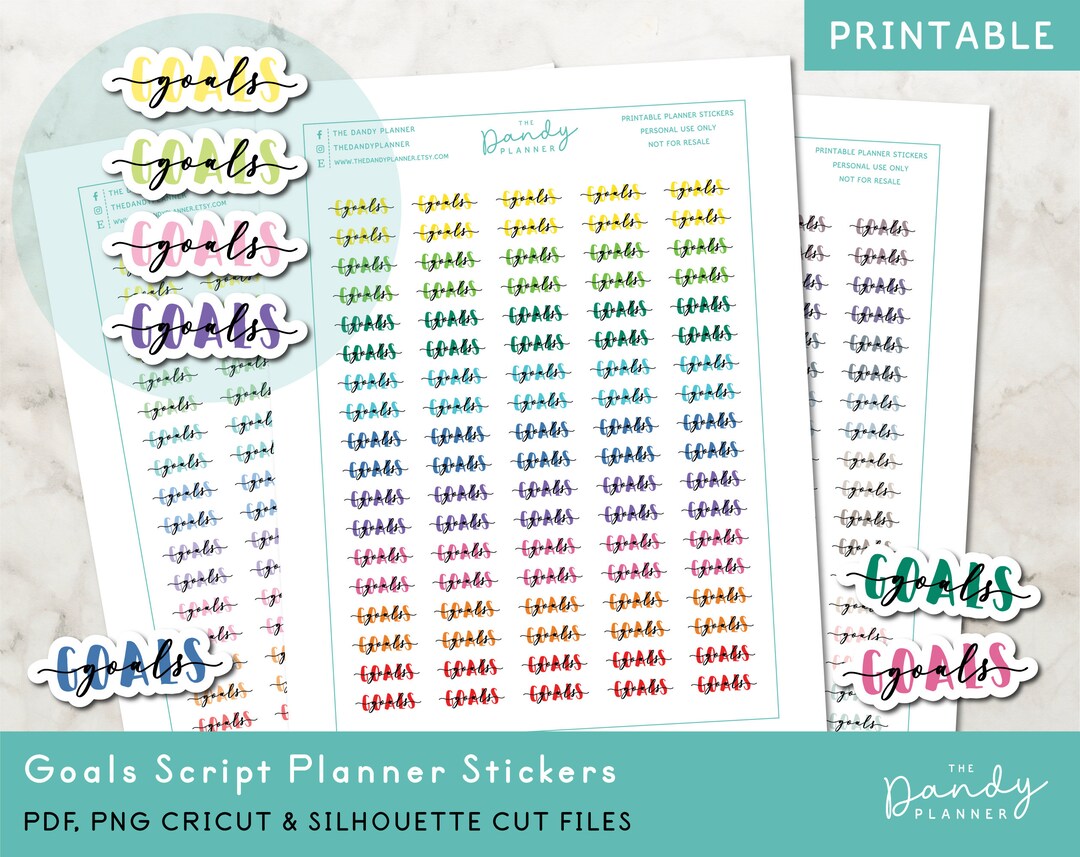 Goals Script Planner Stickers Printable, Rainbow Script Goals Planner ...