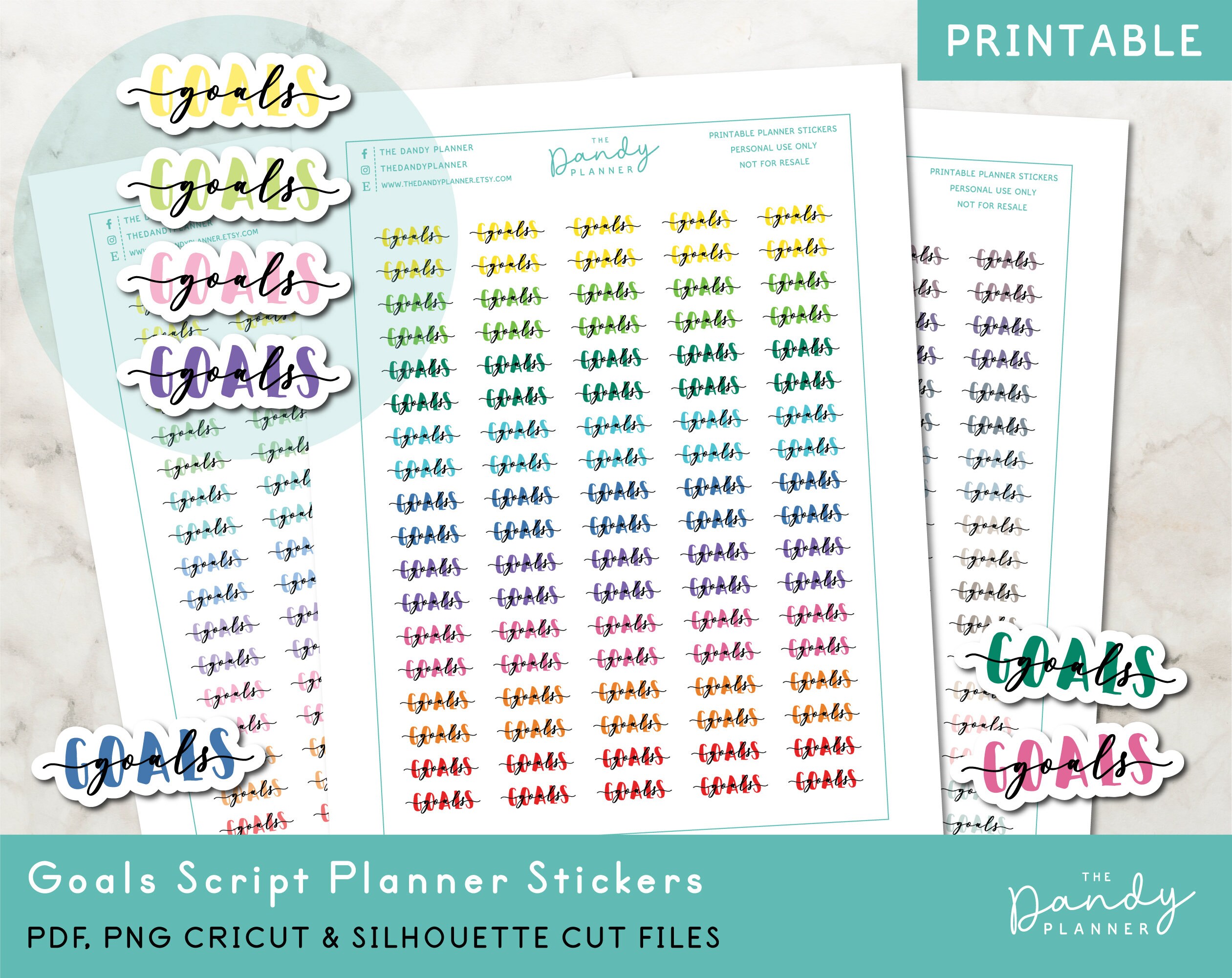 Goals Script Planner Stickers Printable, Rainbow Script Goals Planner ...