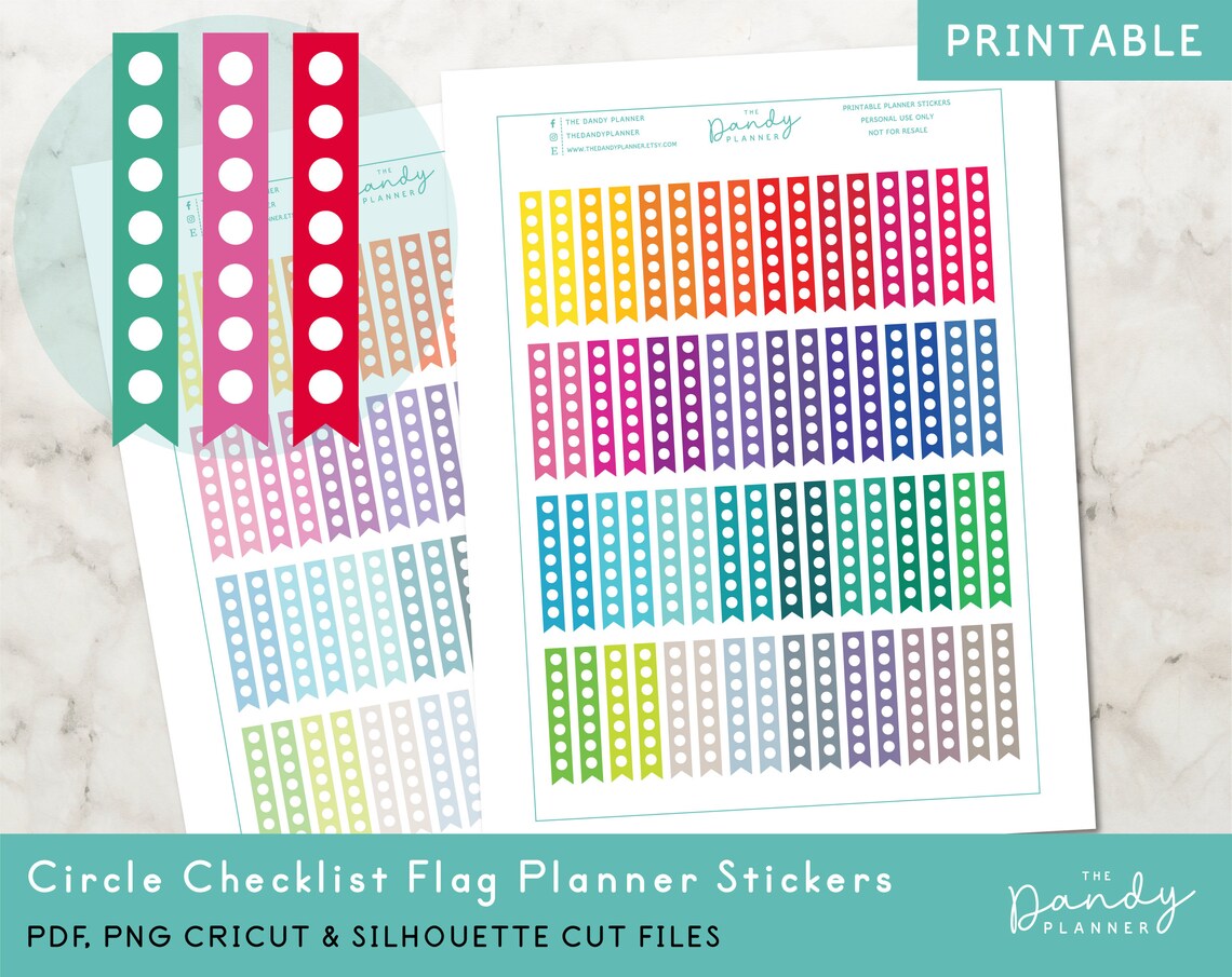 Circle Checklist Flag Stickers Printable, Pastel & Bright Checklist ...