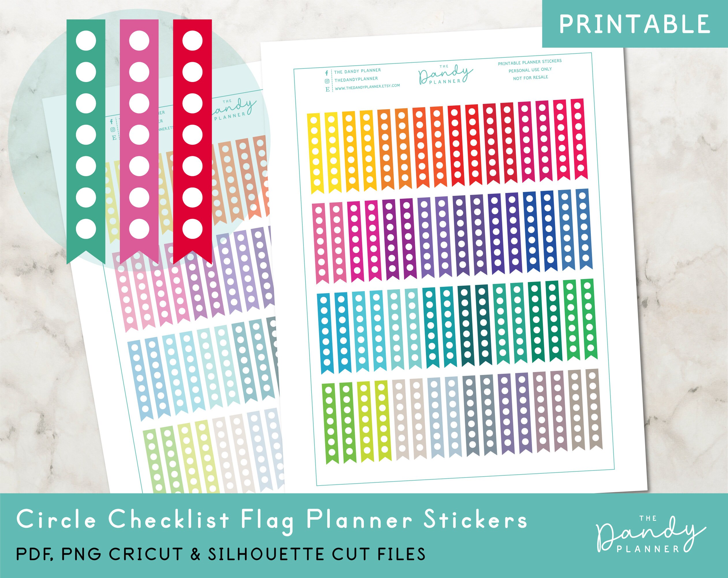Circle Checklist Flag Stickers Printable, Pastel & Bright Checklist ...
