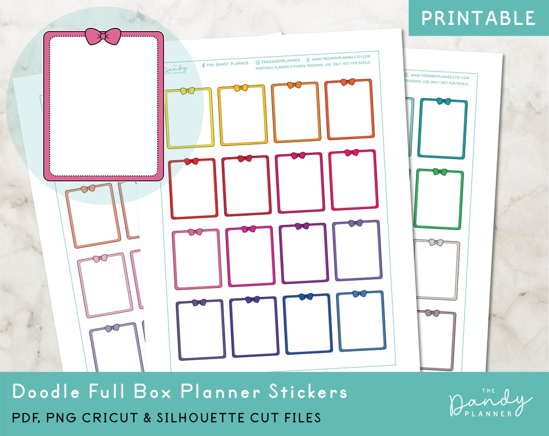 Doodle Bow Full Box Printable Planner Stickers, Pastel & Bright Full ...