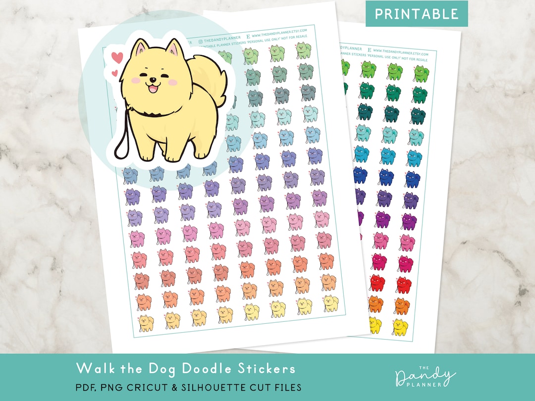 Kawaii Walking the Dog Stickers Printable, Kawaii Dog Walk Stickers ...