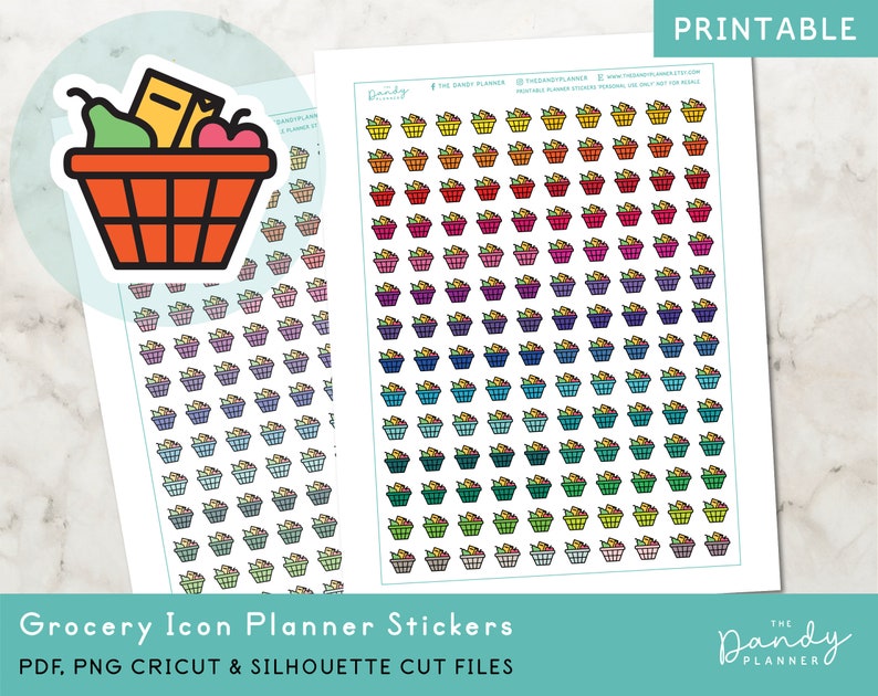Grocery Icon Planner Stickers: Food Shopping (digital Download) - Etsy