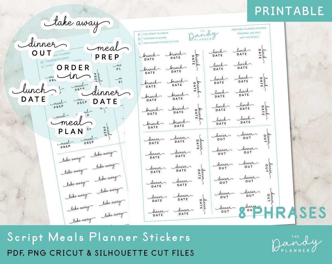 Food Script Planner Stickers Printable, Script Planner Stickers, Meal ...
