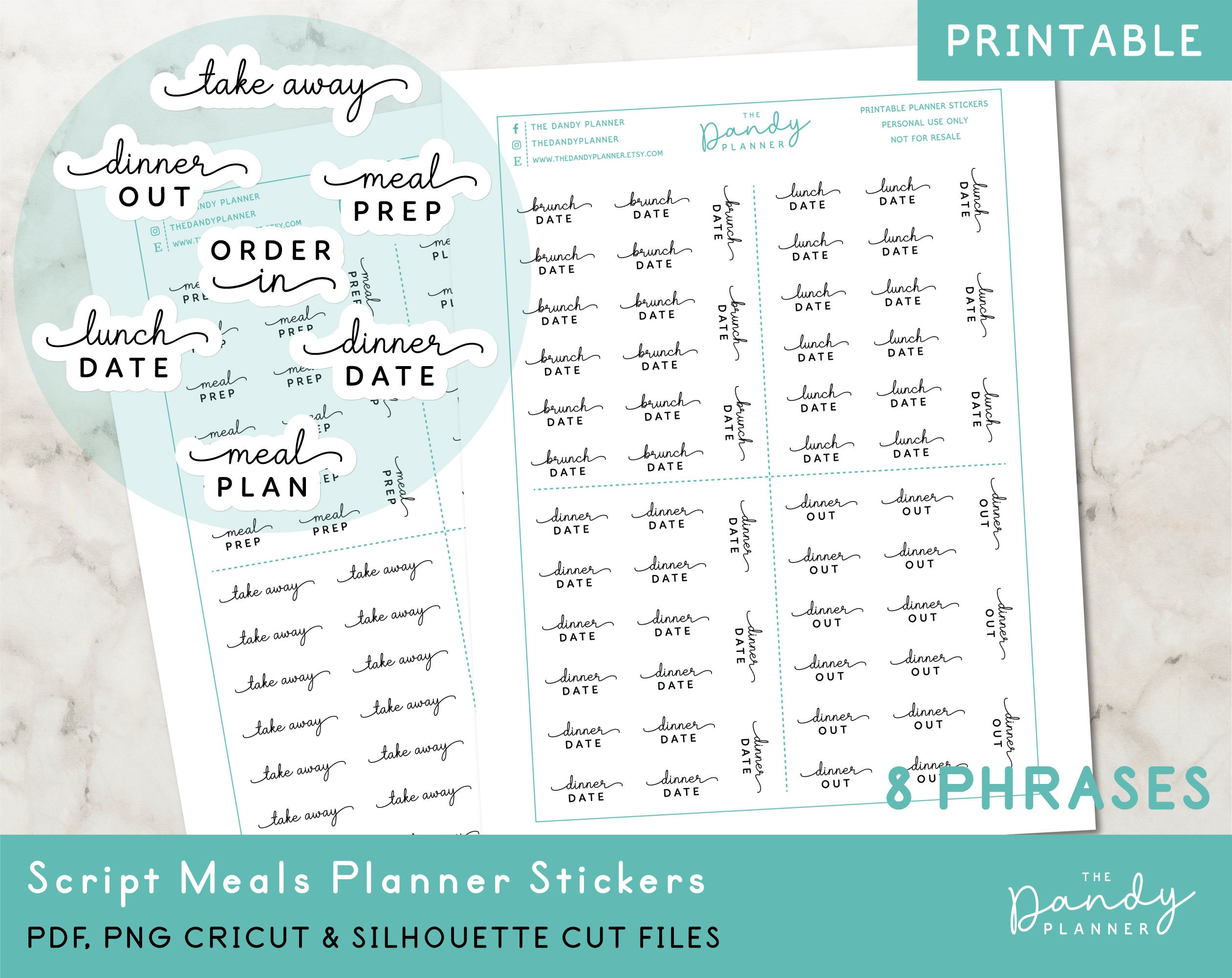 Papercraft Meals Script Planner Stickers Printable Printable Planner ...