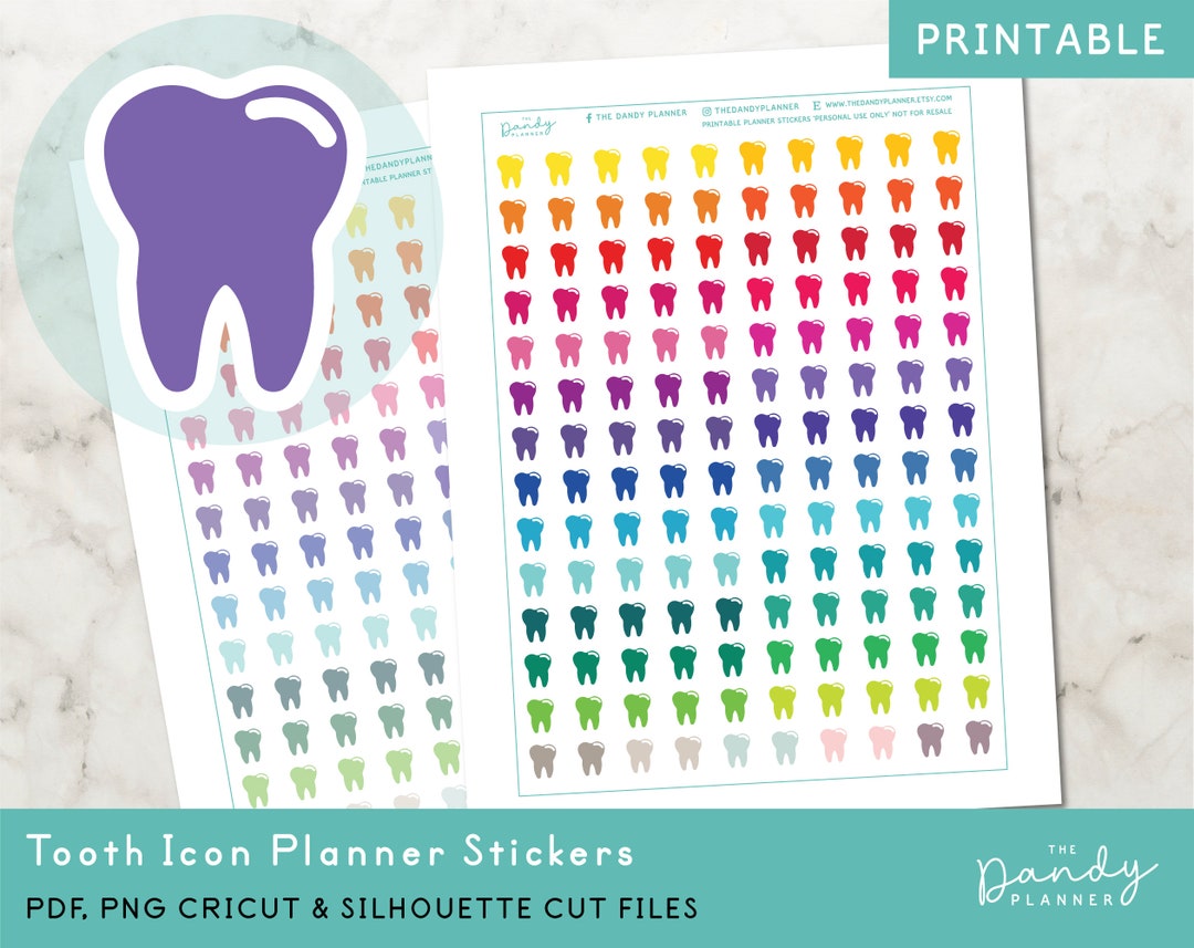 Tooth Icon Planner Stickers Printable, Dentist Appointment Icons ...