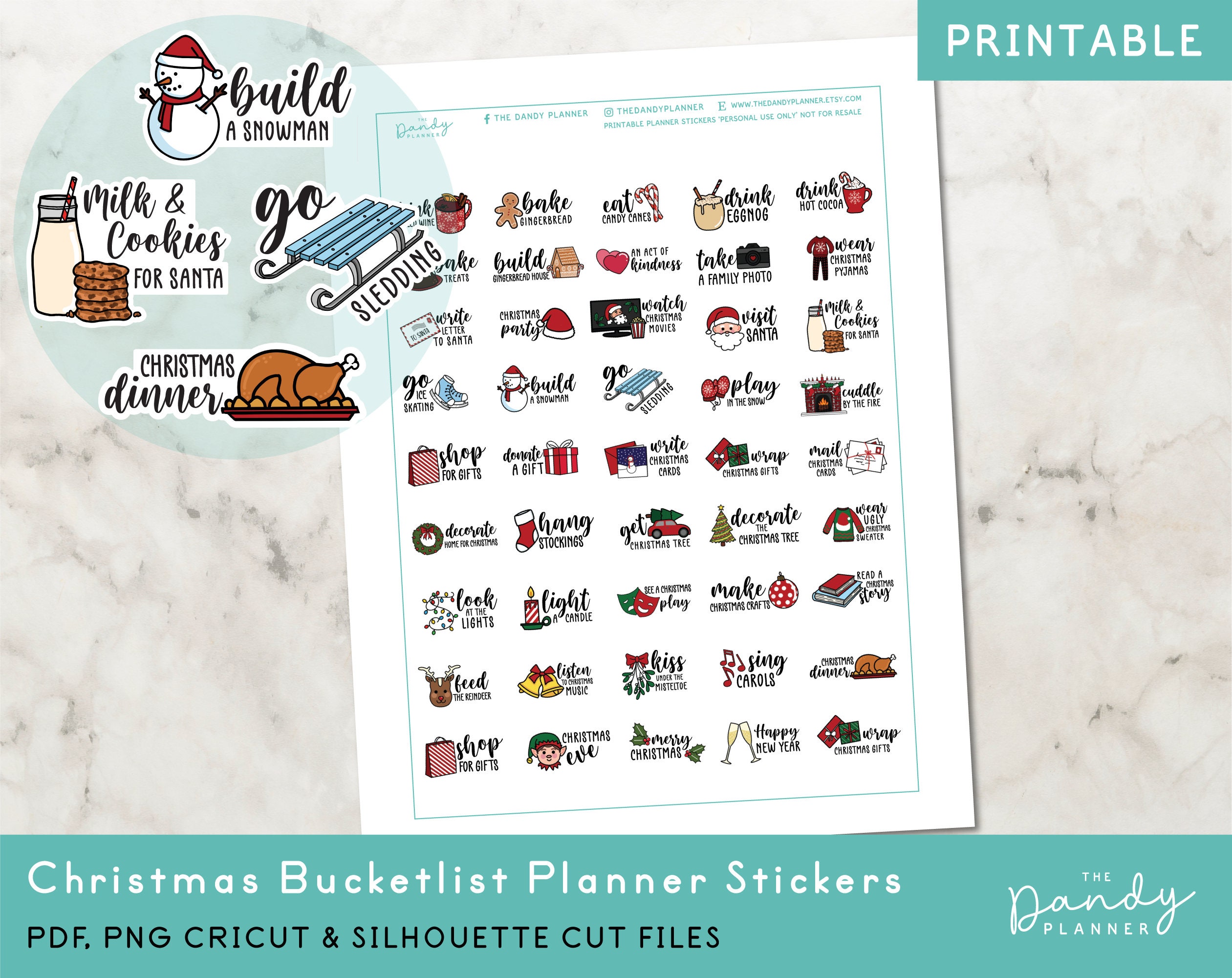 Christmas Bucketlist/todo List Doodle Planner Stickers Printable ...