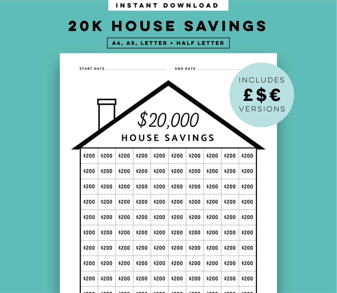 20K House Savings Tracker Printable, Home Savings Tracker Planner ...