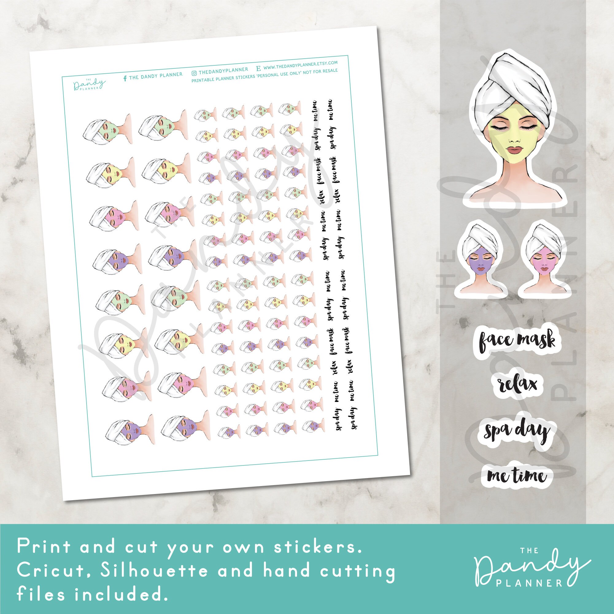 Spa Day Planner Stickers Printable, Face Mask Planner Stickers, Hand ...