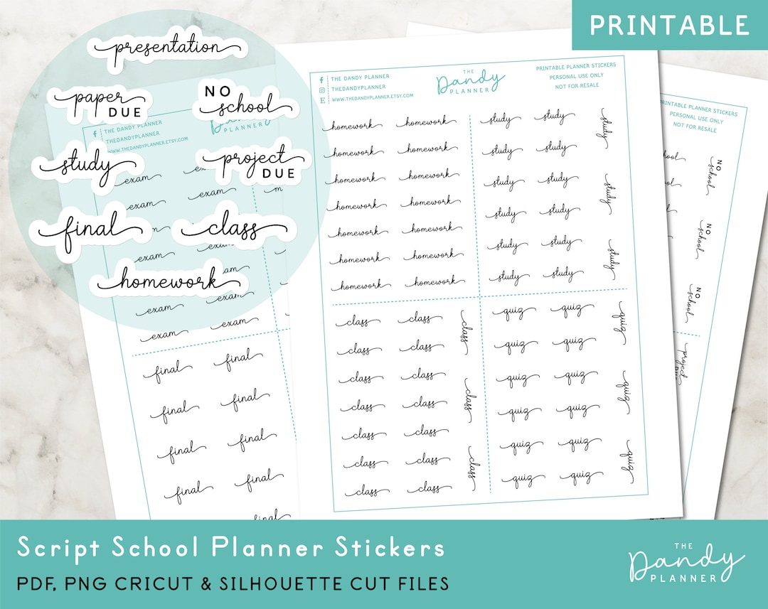 School Planner Stickers Printable, Script Planner Stickers, Planner ...