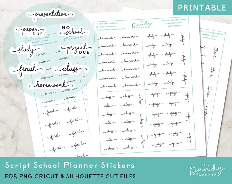 School Planner Stickers Printable Script Planner Stickers - Etsy