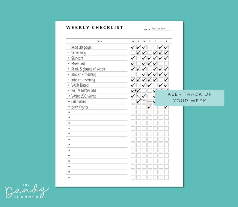 Weekly Checklist Planner Printable: A4, A5, Letter Sizes (PDF ...