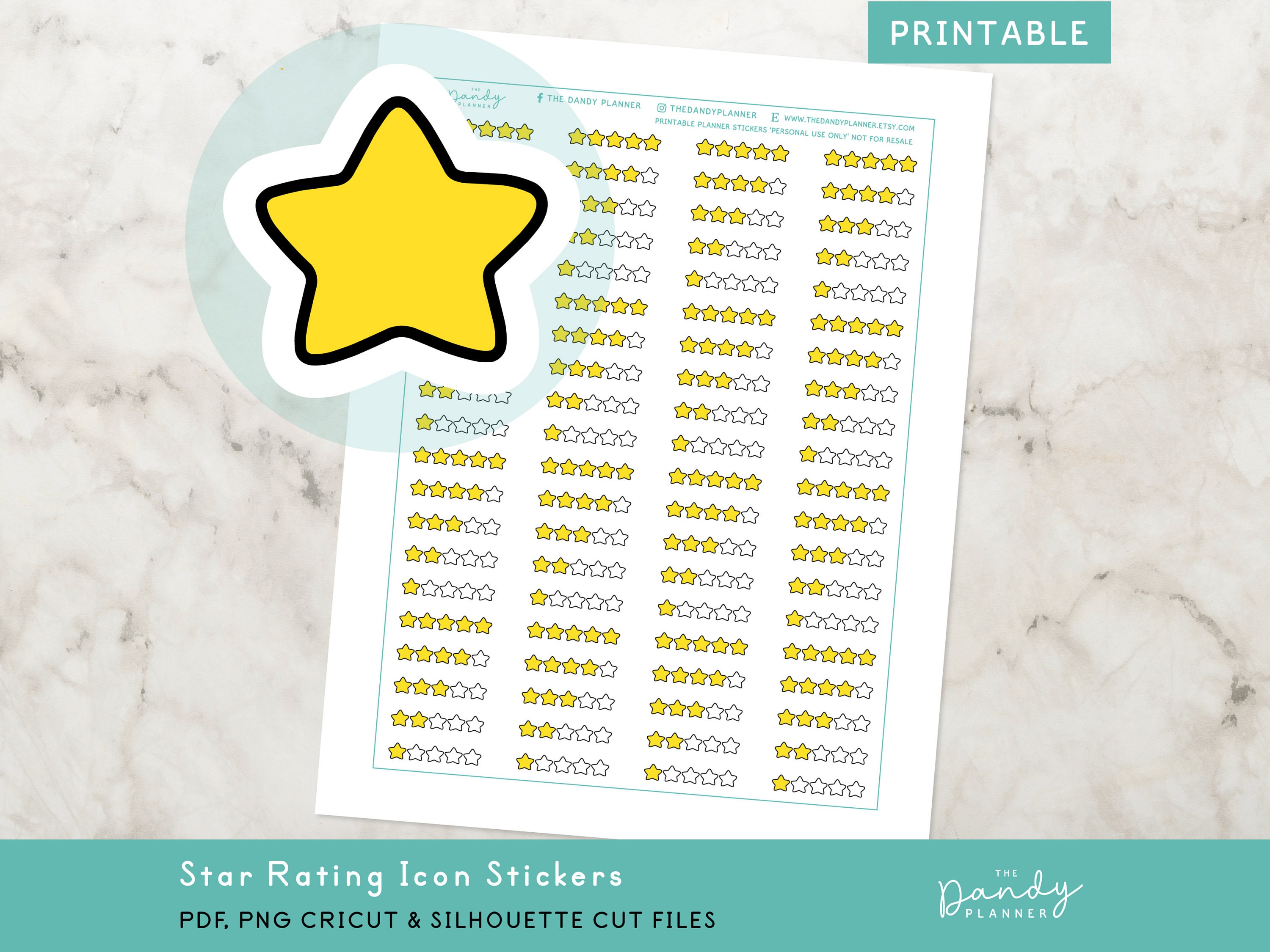 Star Rating Planner Stickers Printable, Star Out of 5 Icon Planning ...