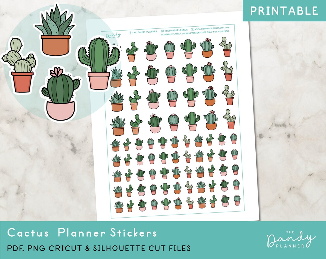 Doodle Cactus Icons Planner Stickers Printable, Cacti Plants Icons ...