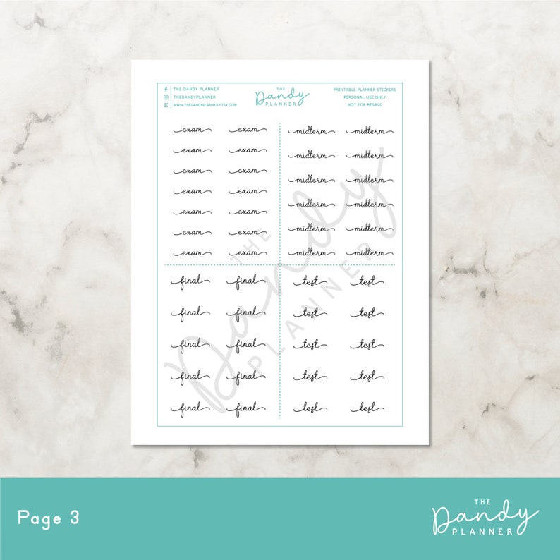 School Planner Stickers Printable Script Planner Stickers - Etsy