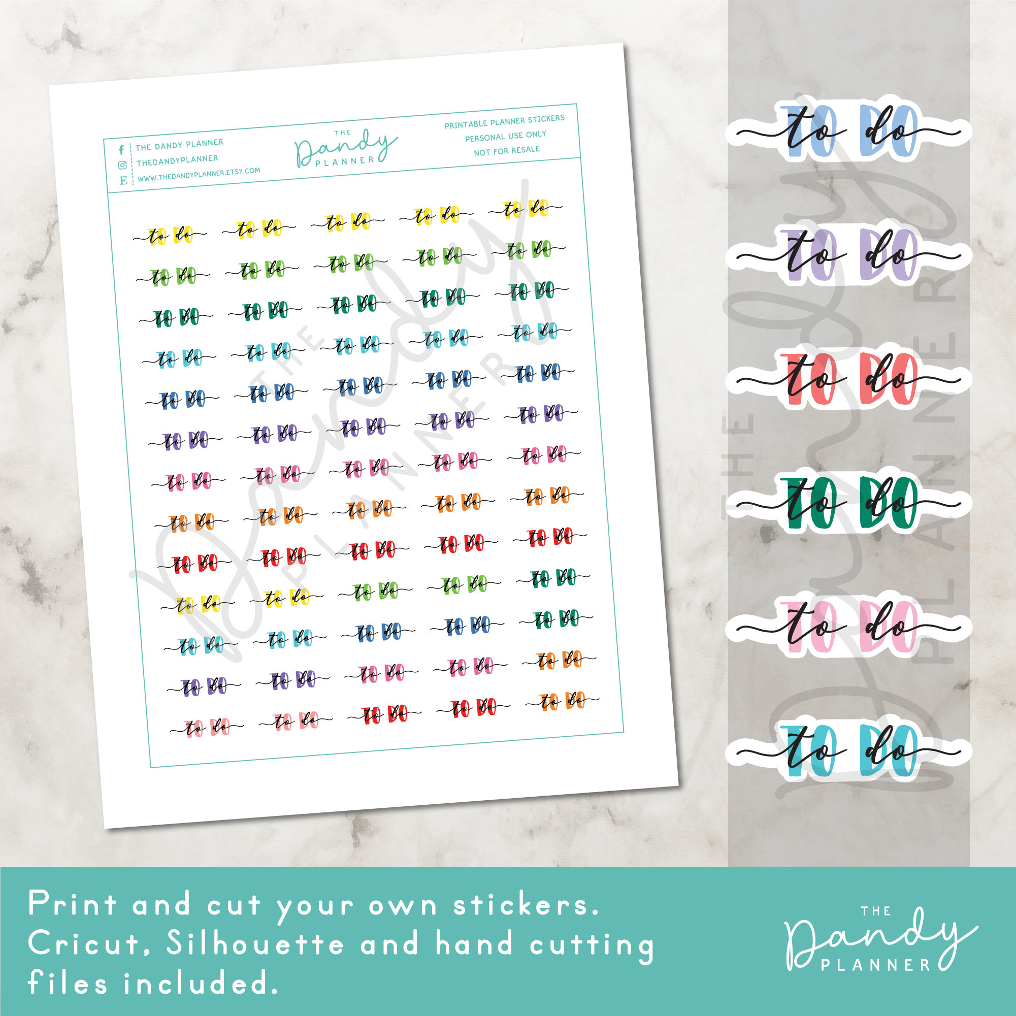 To Do Script Planner Stickers Printable, Pastel Script to Do Daily ...