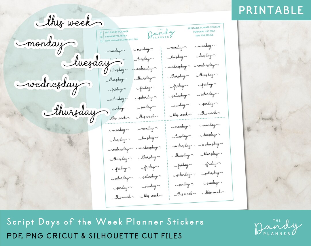 Days of the Week Script Planner Stickers Printable, Script Planner ...