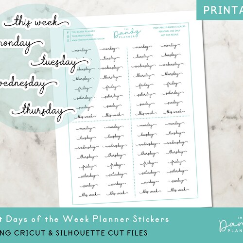 Days of the Week Script Text Planner Stickers Printable Week - Etsy Canada