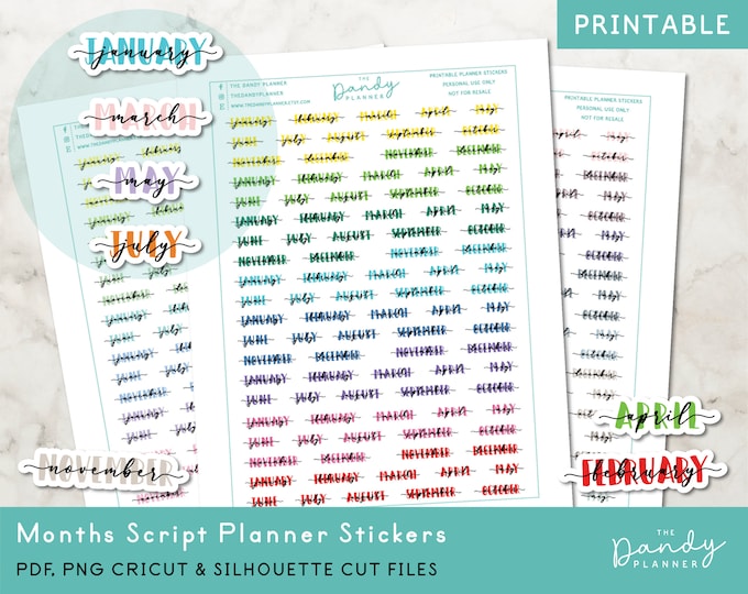 PRINTABLE MONTH STICKERS, Month Script Planner Stickers, October ...
