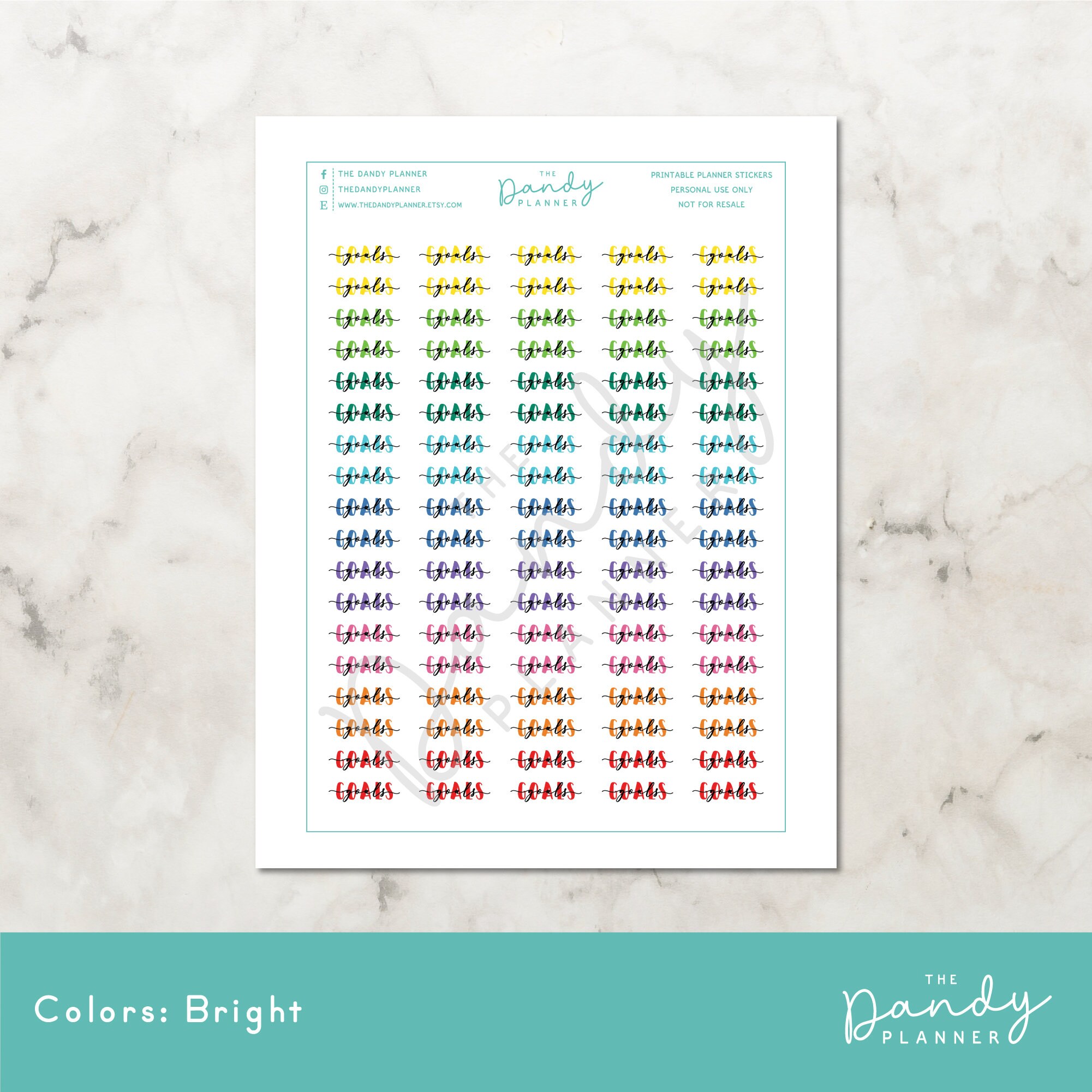 Goals Script Planner Stickers Printable, Rainbow Script Goals Planner ...