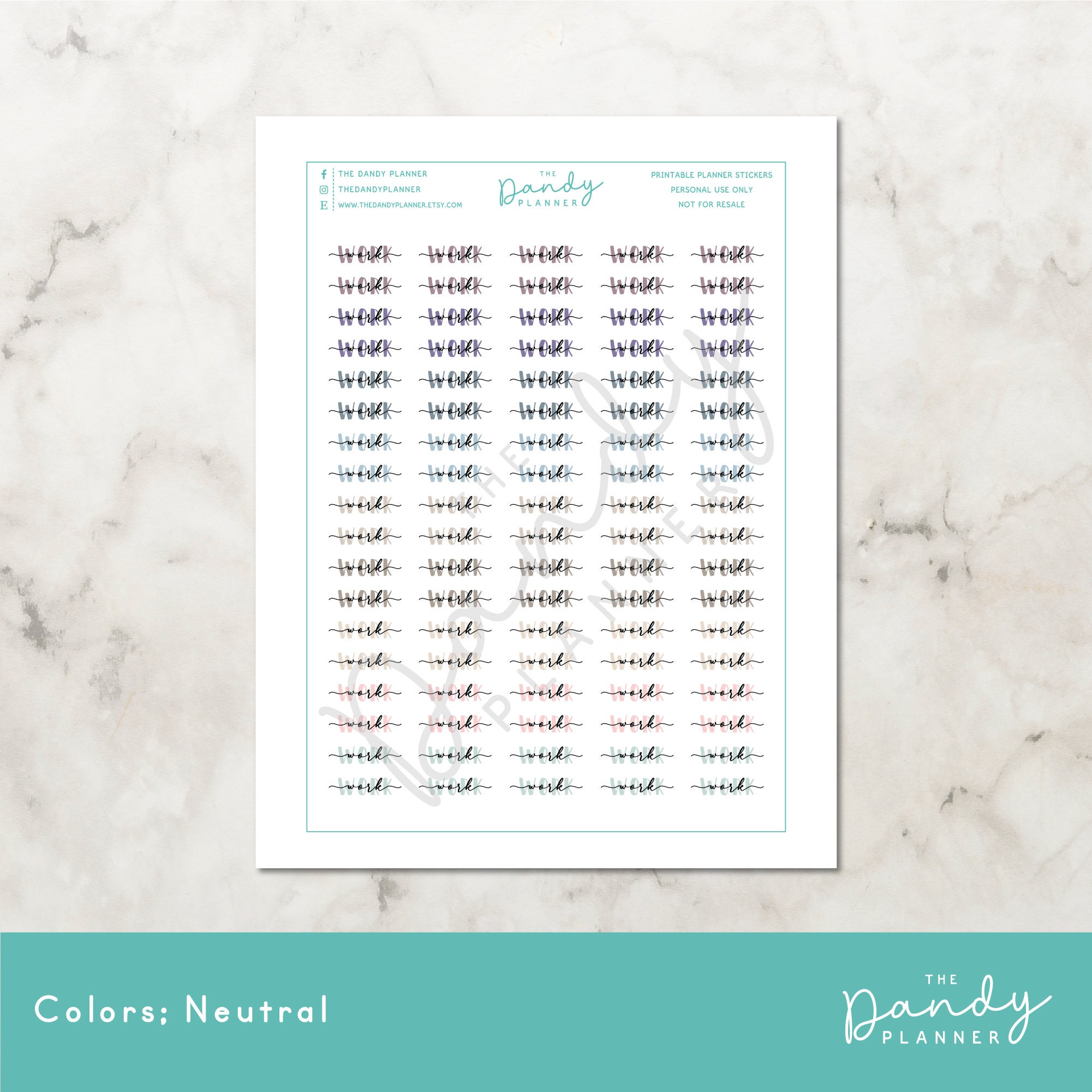 Work Script Planner Stickers Printable Rainbow Script Work - Etsy