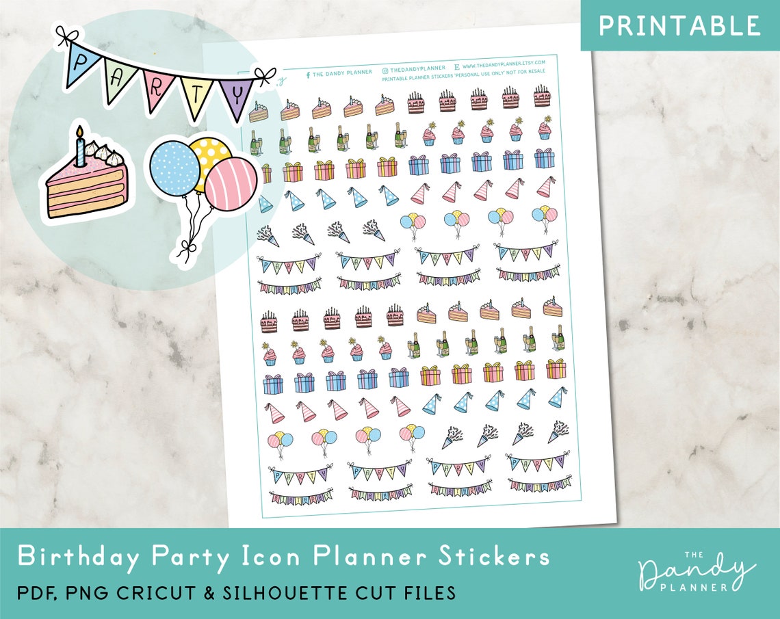 Birthday Doodle Planner Stickers Printable Birthday Icons - Etsy