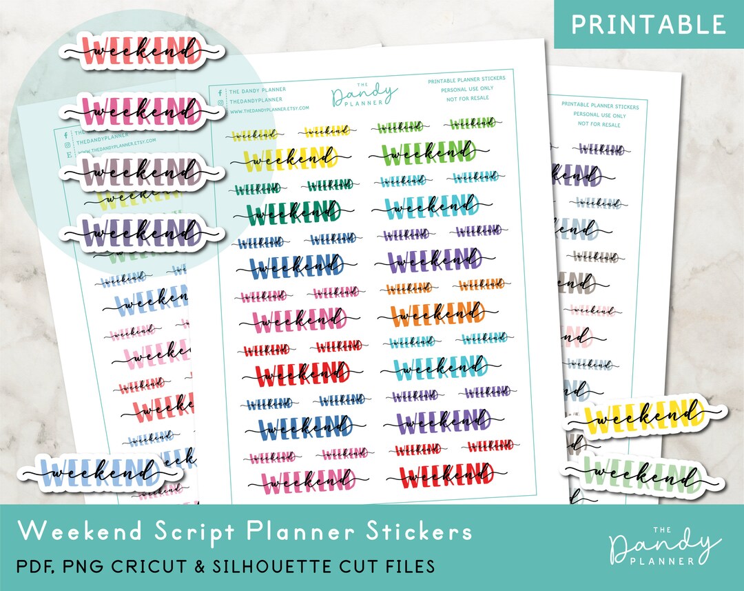 Weekend Script Planner Stickers Printable, Rainbow Script Weekend ...