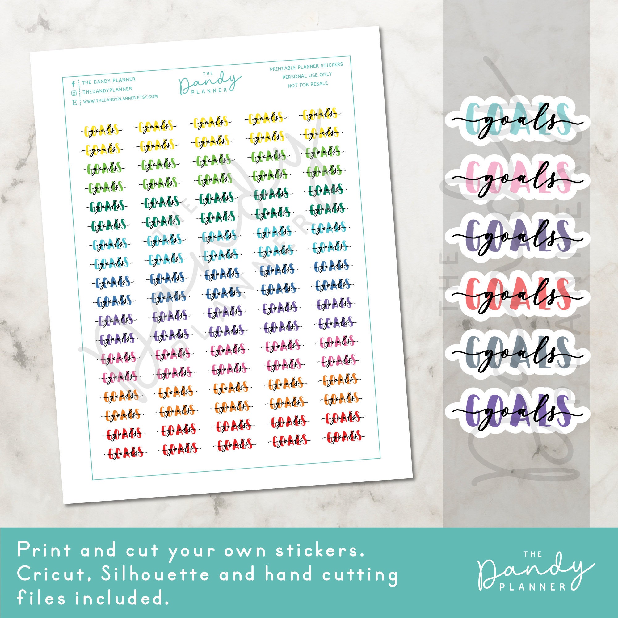 Goals Script Planner Stickers Printable, Rainbow Script Goals Planner ...