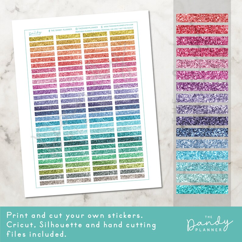 Rainbow Glitter Planner Stickers: Blank Header Printable (PDF, PNG ...