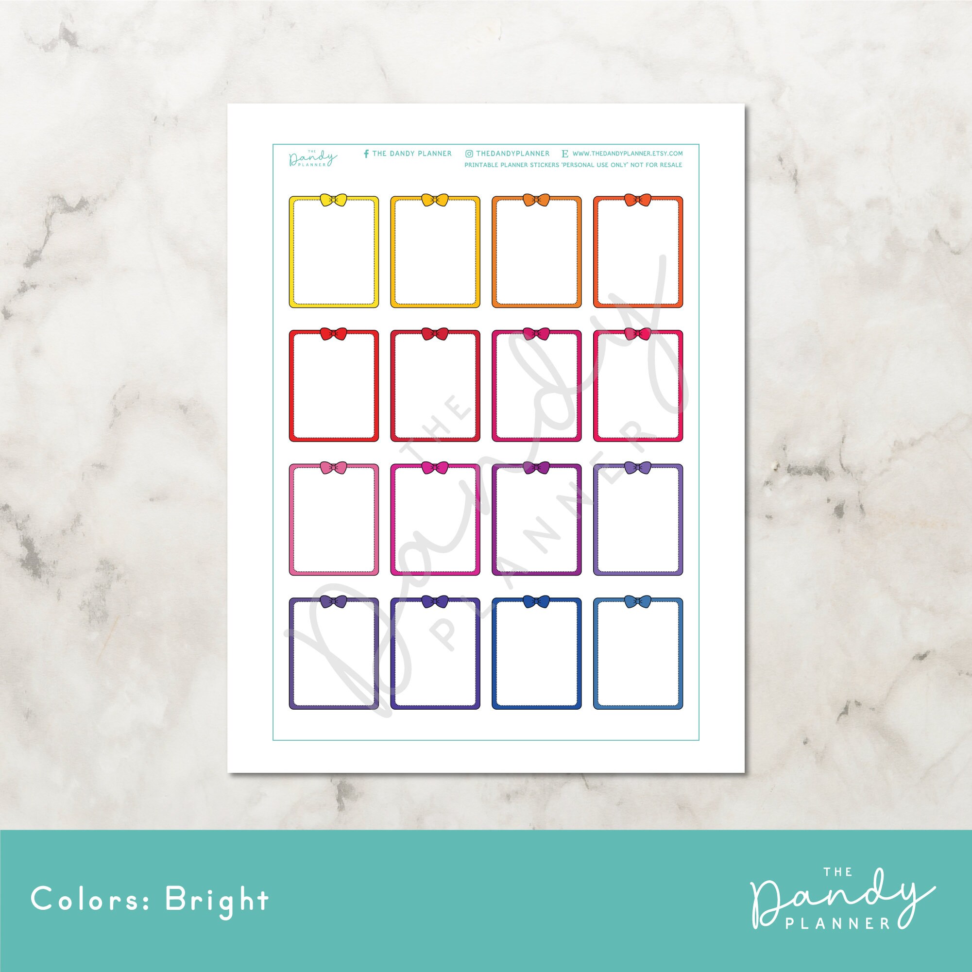 Doodle Bow Full Box Printable Planner Stickers, Pastel & Bright Full ...
