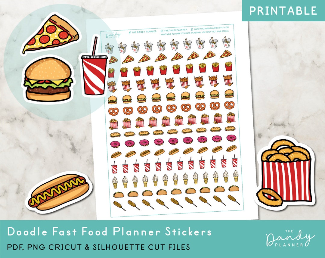 Printable Doodle Fast Food Planner Stickers , Junk Food Planning ...
